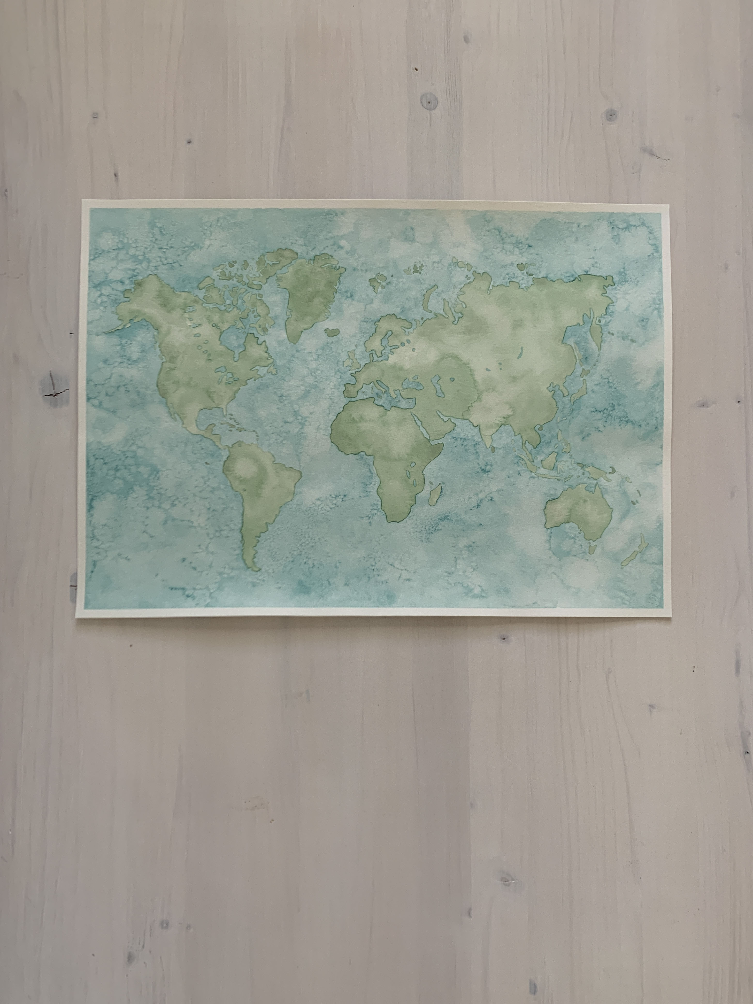 World Original Watercolor Map – Printed Hues