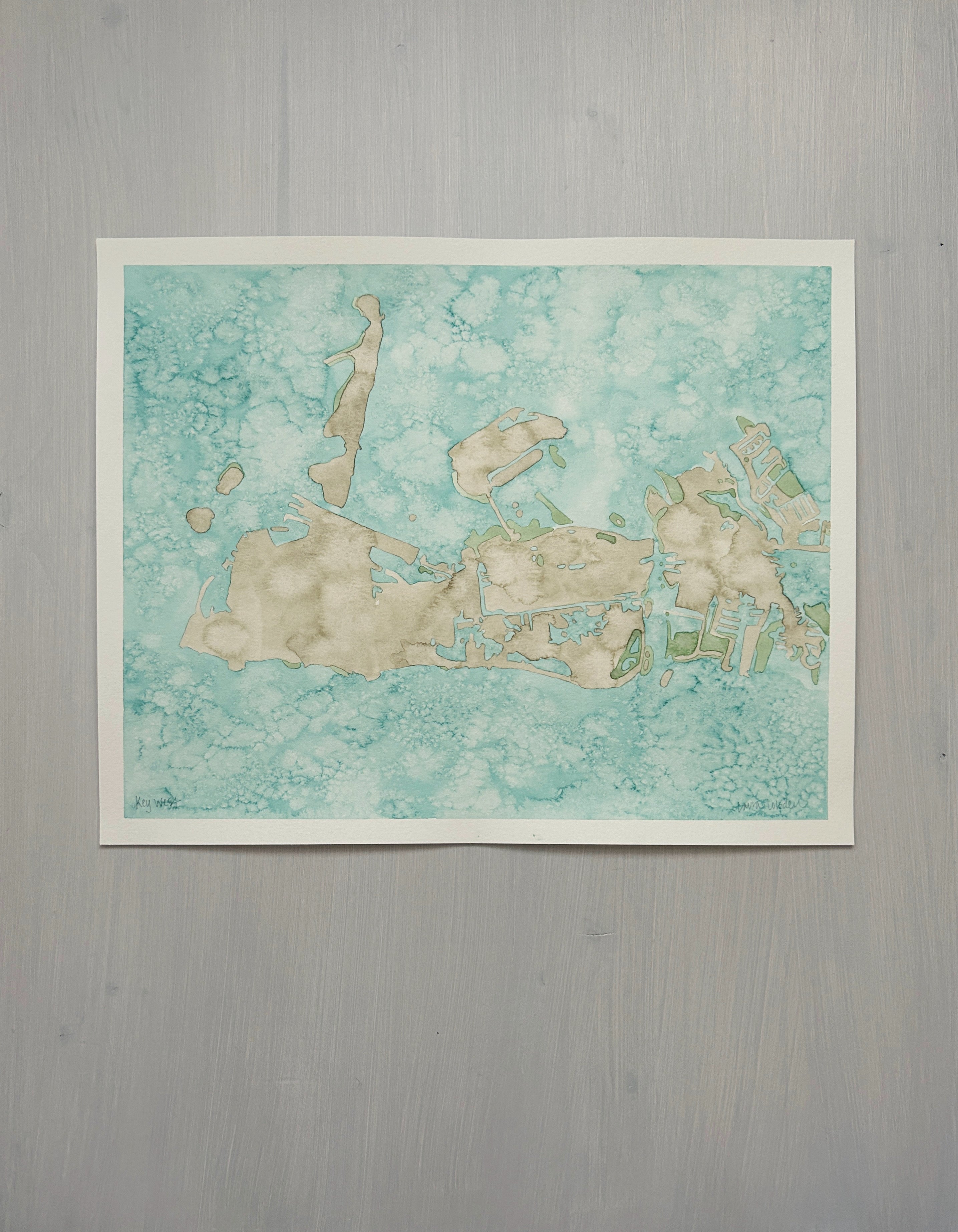 Key West Original Coastal Watercolor Map – Printed Hues